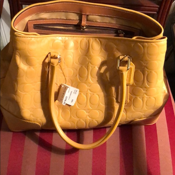 Coach | Bags | Coach Yellow Leather Signature Carryall | Poshmark